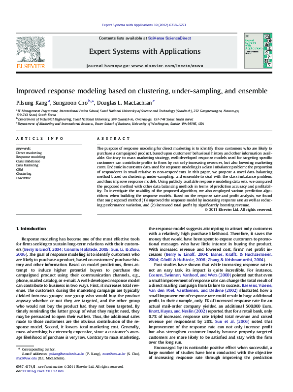 Pdf Improved Response Modeling Based On Clustering Under Sampling And Ensemble