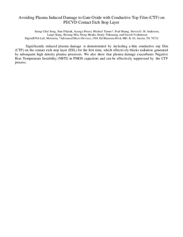 (PDF) Avoiding plasma induced damage to gate oxide with conductive top ...