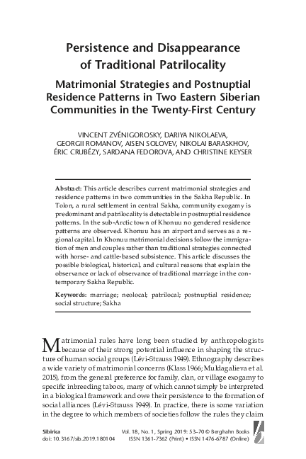 (PDF) Persistence and Disappearance of Traditional Patrilocality
