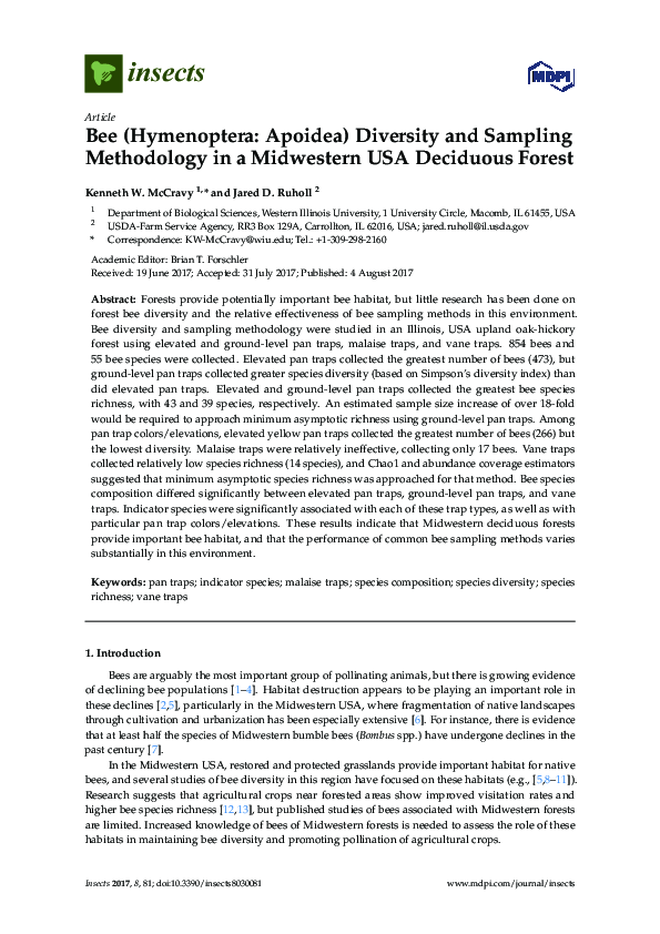 (PDF) Bee (Hymenoptera: Apoidea) Diversity and Sampling Methodology in ...