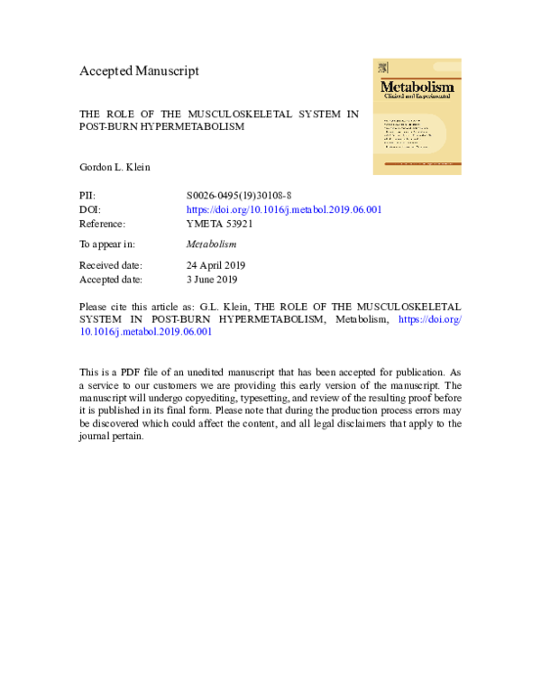 (PDF) The role of the musculoskeletal system in post-burn hypermetabolism