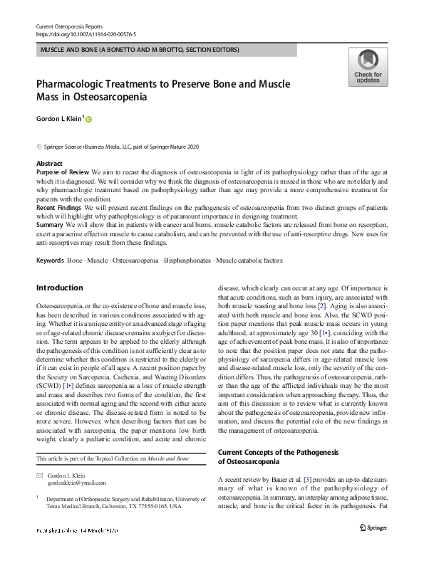 (PDF) Pharmacologic Treatments to Preserve Bone and Muscle Mass in ...