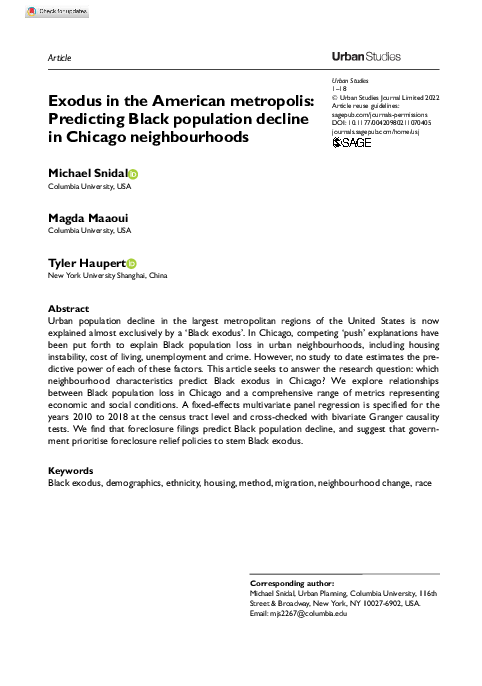 (PDF) Exodus in the American metropolis: Predicting Black population ...