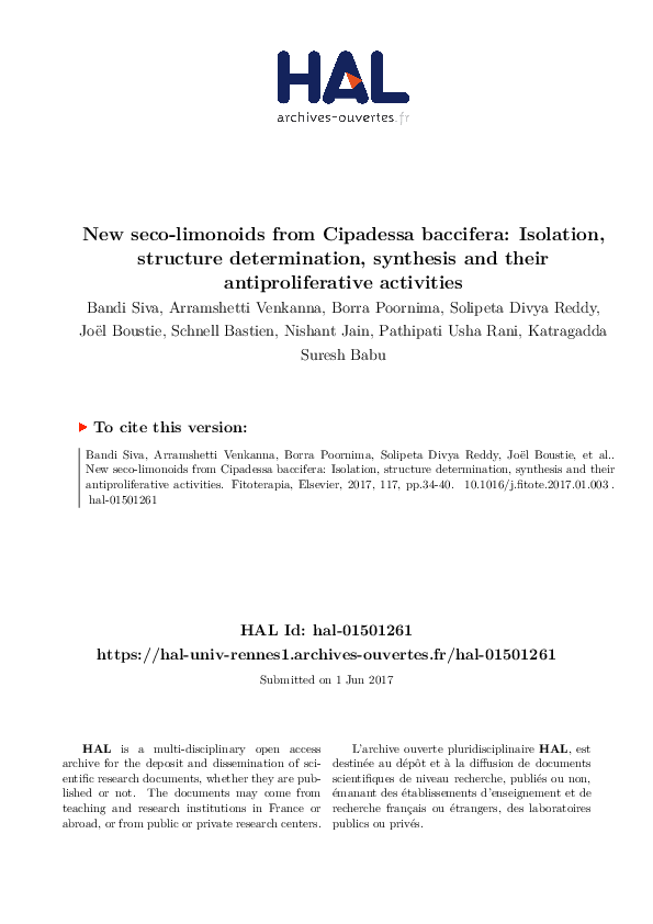 (PDF) New seco-limonoids from Cipadessa baccifera: Isolation, structure ...
