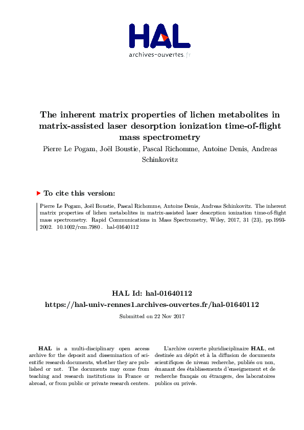 (PDF) The inherent matrix properties of lichen metabolites in matrix ...
