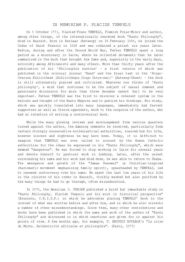 (PDF) IN MEMORIAM P. PLACIDE TEMPELS