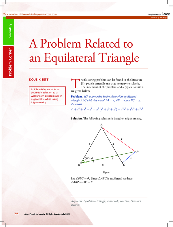 (PDF) A problem related to an equilateral triangle