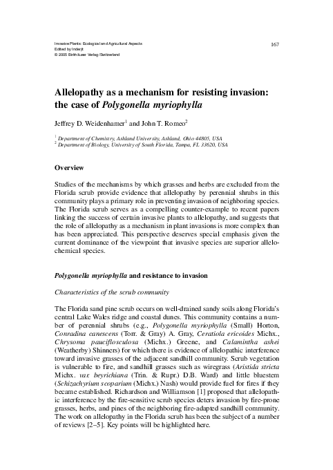 (PDF) Allelopathy as a mechanism for resisting invasion: the case of Polygonella myriophylla