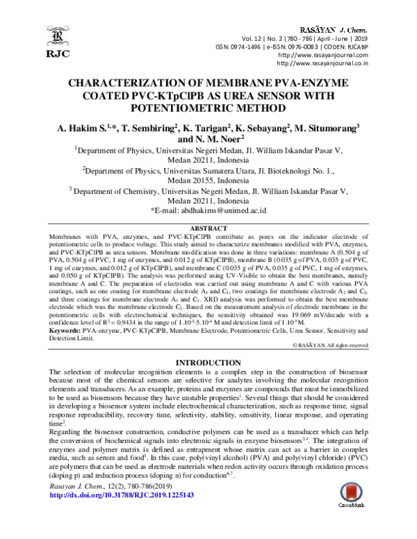 (PDF) CHARACTERIZATION OF MEMBRANE PVA-ENZYME COATED PVC-KTpClPB AS ...