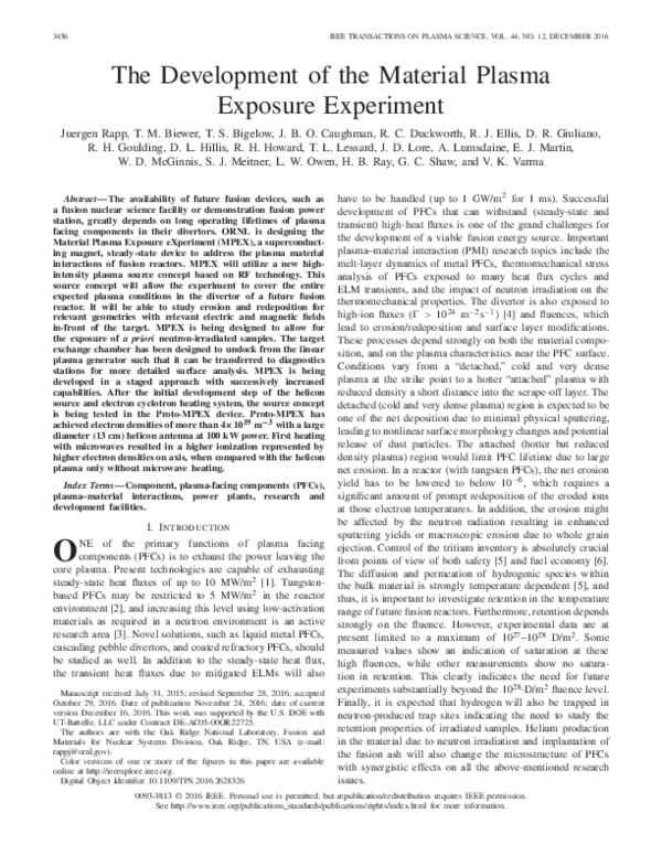 (PDF) The Development of the Material Plasma Exposure Experiment ...