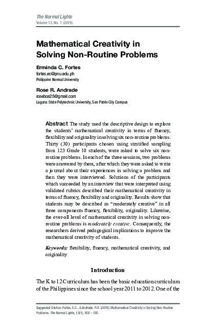 (PDF) Mathematical Creativity in Solving Non-Routine Problems