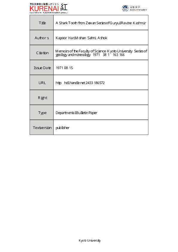 (PDF) A Shark Tooth from Zewan Series of Guryul Ravine, Kashmir