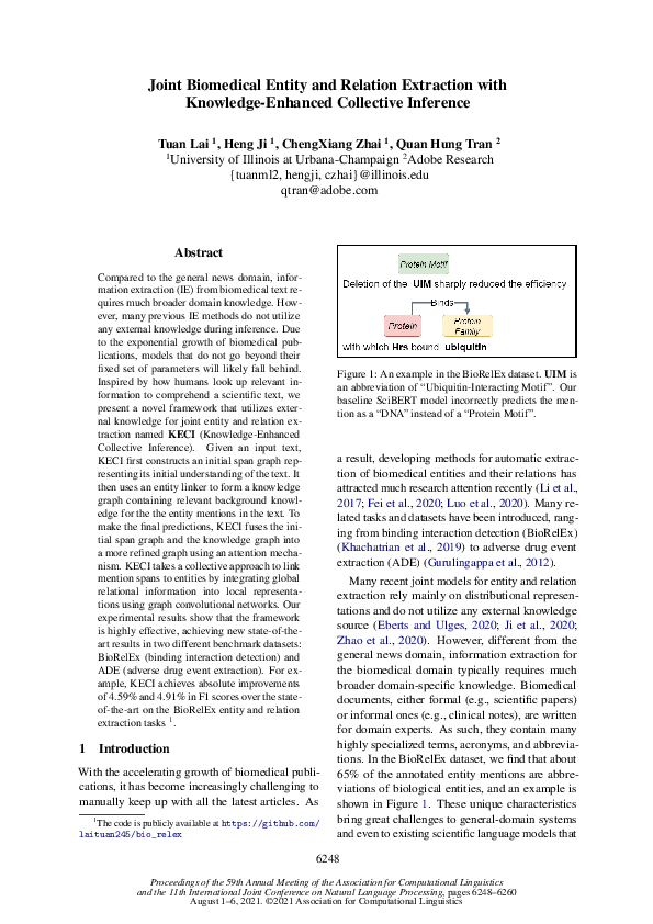 (PDF) Joint Biomedical Entity and Relation Extraction with Knowledge-Enhanced Collective Inference