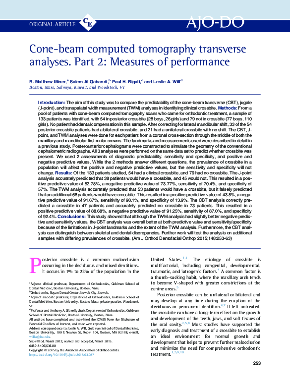 Pdf Cone Beam Computed Tomography Transverse Analyses Part 2 Measures Of Performance