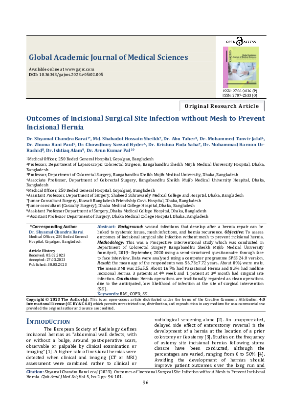 (PDF) Outcomes of Incisional Surgical Site Infection without Mesh to ...