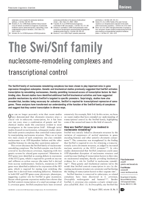 (PDF) Transcriptional Control by the Swi/Snf Nucleosome Complex