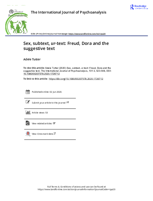 (PDF) Sex, subtext, ur-text: Freud, Dora and the suggestive text