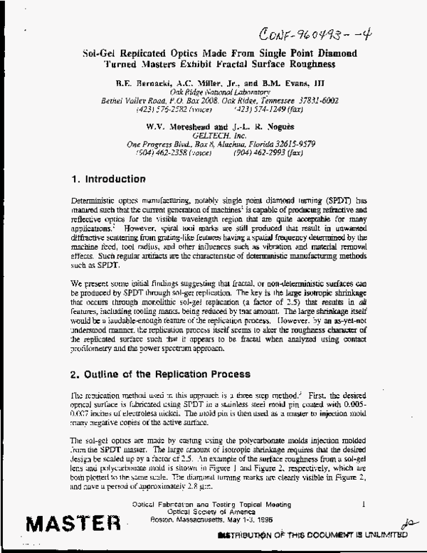 (PDF) Sol-Gel Replicated Optics Made From Single Point Diamond Turned ...