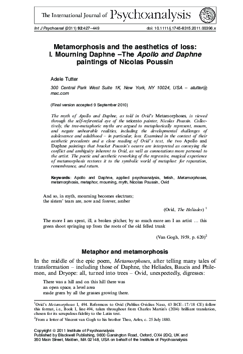 (PDF) Metamorphosis and the aesthetics of loss: I. Mourning Daphne -The ...