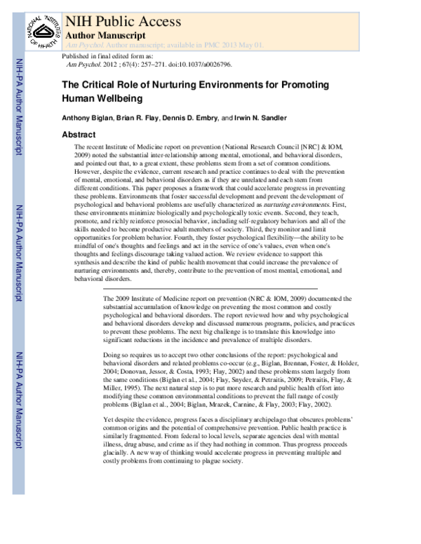 (PDF) The critical role of nurturing environments for promoting human ...