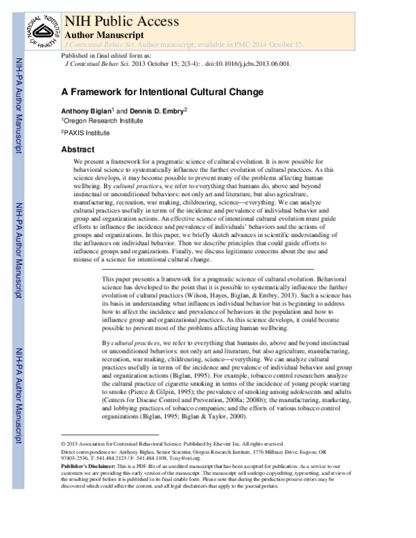 (PDF) A framework for intentional cultural change