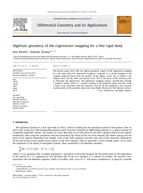(PDF) Algebraic geometry of the eigenvector mapping for a free rigid body