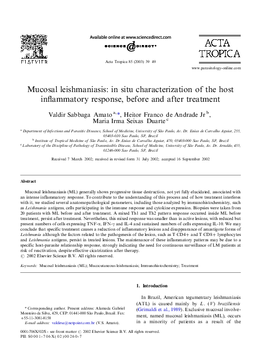 (PDF) Mucosal leishmaniasis: in situ characterization of the host ...