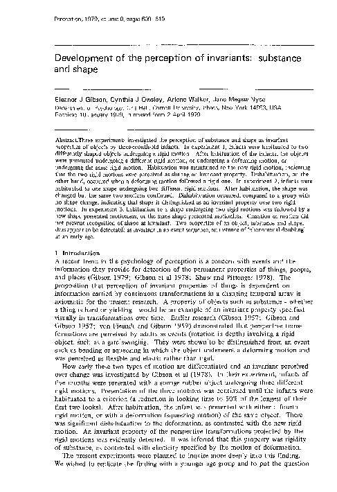 (PDF) Development of the Perception of Invariants: Substance and Shape
