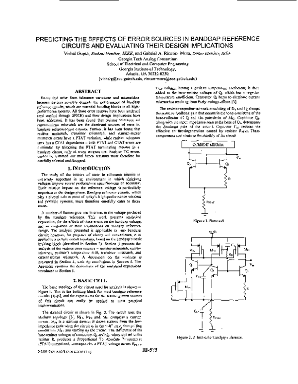 Pdf Predicting The Effects Of Error Sources In Bandgap Reference Circuits And Evaluating Their