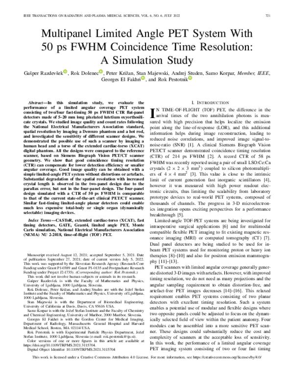 (PDF) Multipanel Limited Angle PET System With 50 ps FWHM Coincidence ...