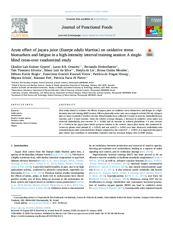 (PDF) Acute effect of juçara juice (Euterpe edulis Martius) on ...