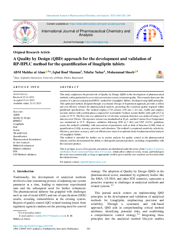 (PDF) A Quality by Design (QBD) approach for the development and validation of RP-HPLC method ...