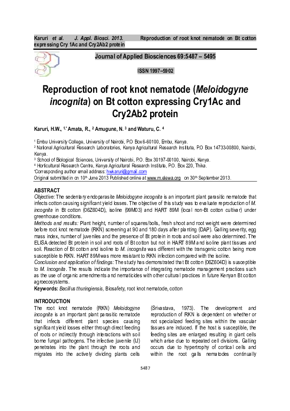 (PDF) Reproduction of root knot nematode ( Meloidogyne incognita ) on ...
