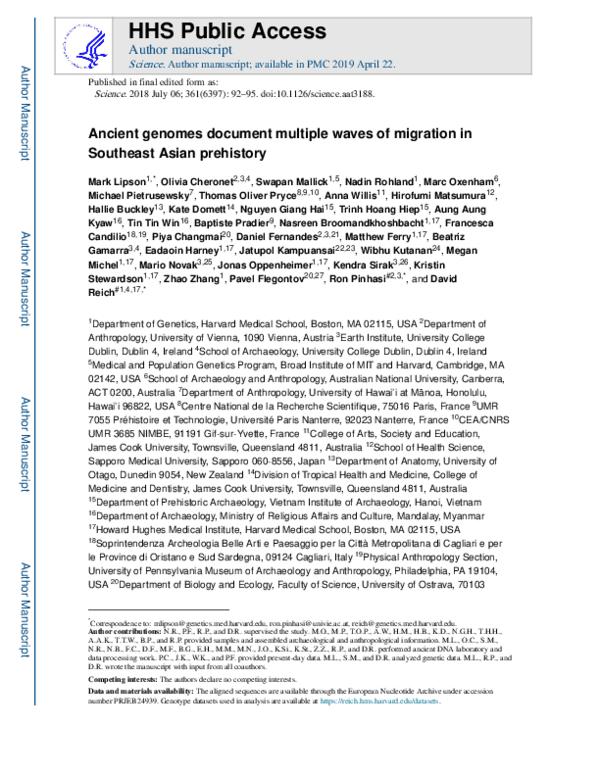 (PDF) Ancient genomes document multiple waves of migration in Southeast ...