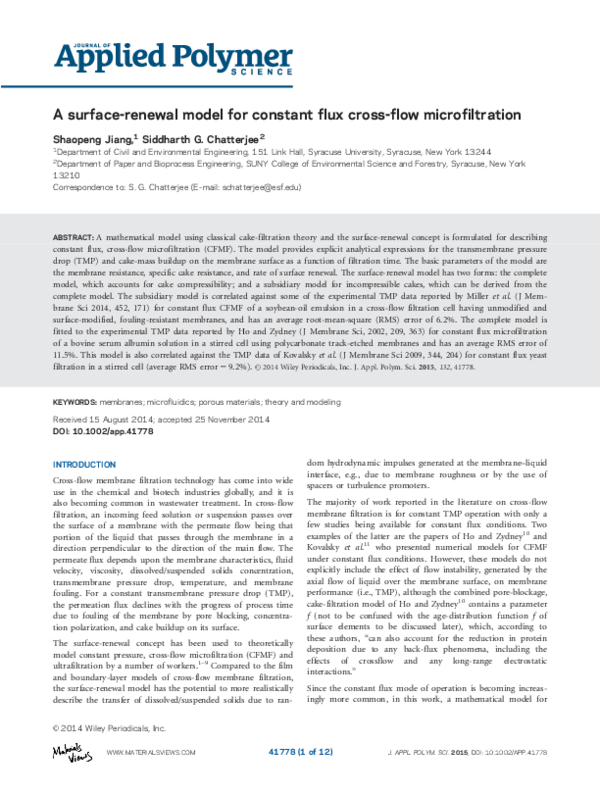 (PDF) A surface-renewal model for constant flux cross-flow microfiltration