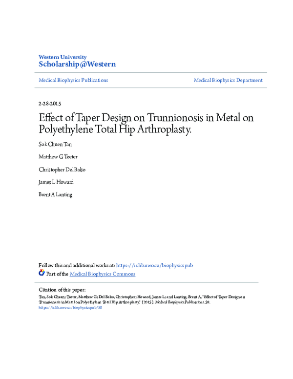 (PDF) Effect of Taper Design on Trunnionosis in Metal on Polyethylene ...