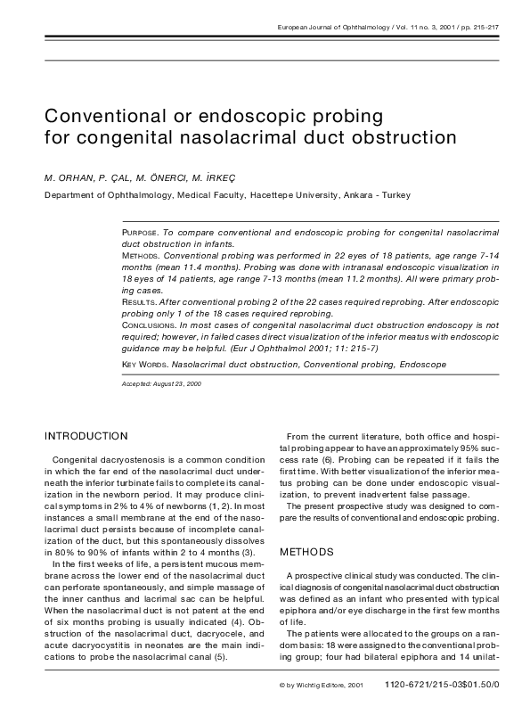 (PDF) Conventional or Endoscopic Probing for Congenital Nasolacrimal ...
