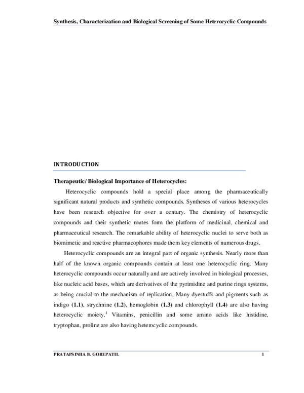 (PDF) Synthesis, Characterization and Biological Screening of Some Heterocyclic Compounds ...
