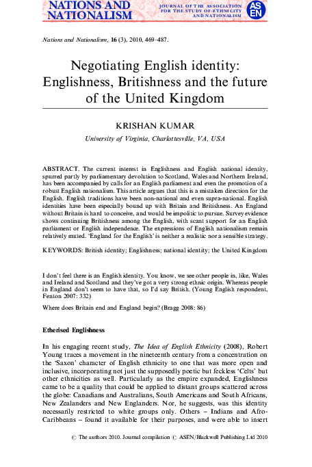 (PDF) Negotiating English identity: Englishness, Britishness and the ...
