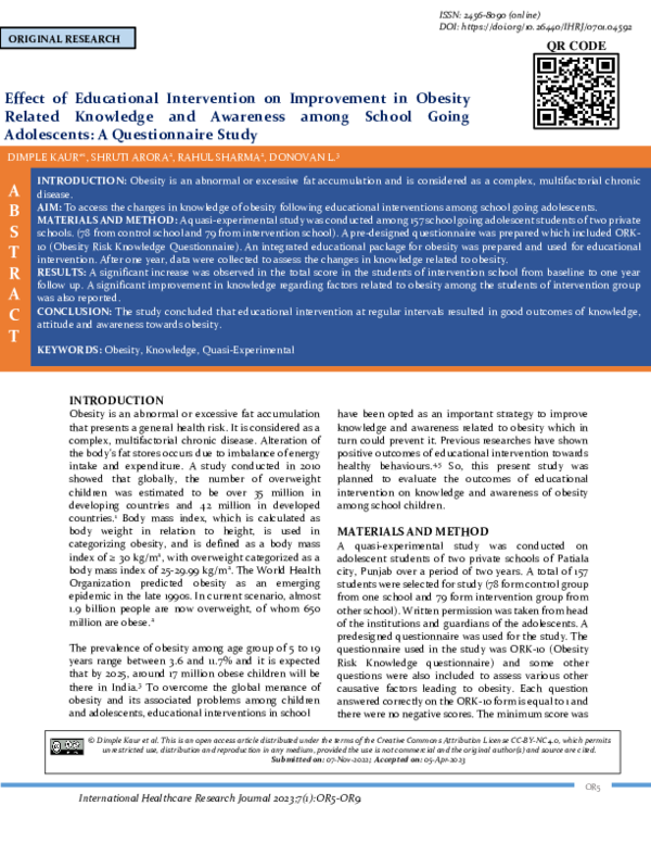 (PDF) Effect of Educational Intervention on Improvement in Obesity ...