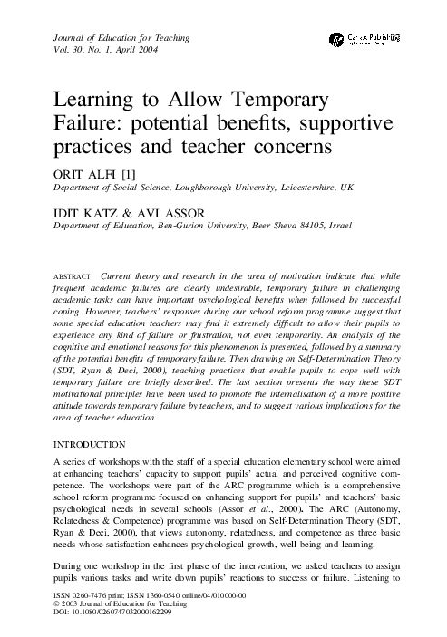 (PDF) Learning to allow temporary failure: potential benefits ...