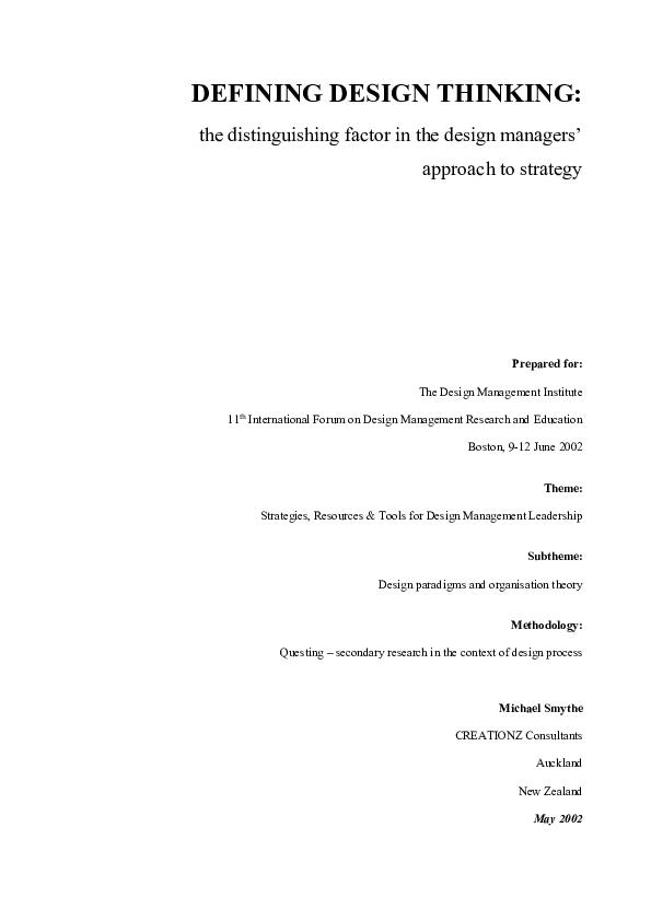 (PDF) DEFINING DESIGN THINKING: the distinguishing factor in the design managers’ approach to ...