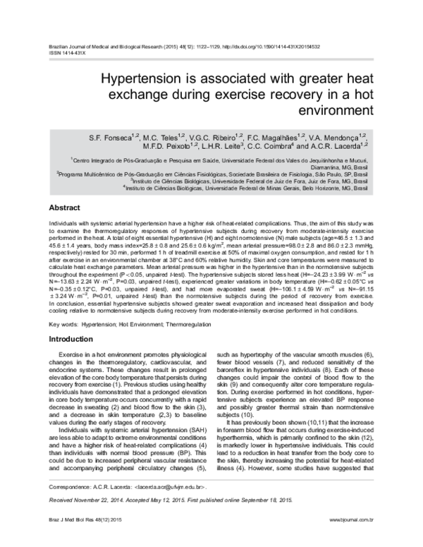(PDF) Hypertension is associated with greater heat exchange during ...