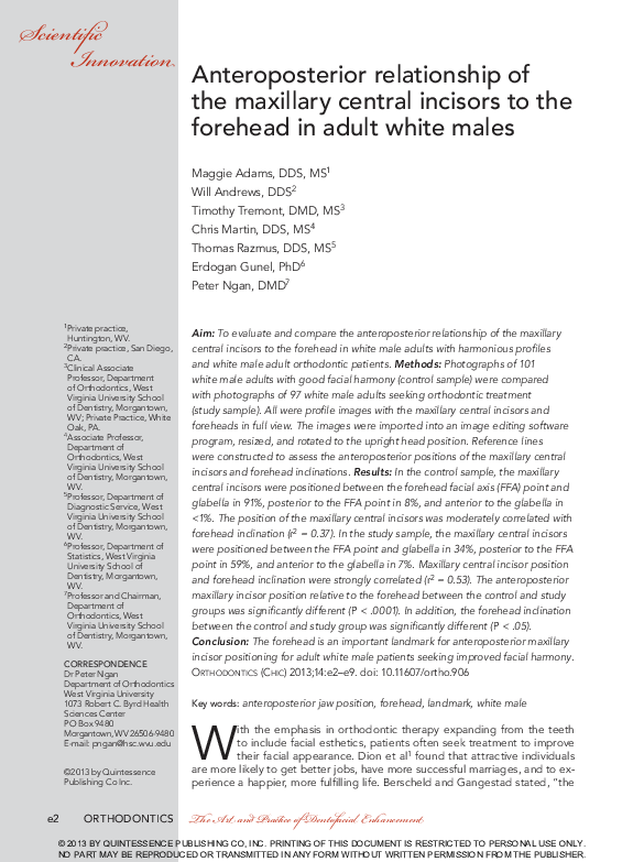 (PDF) Anteroposterior relationship of maxillary central incisor to ...