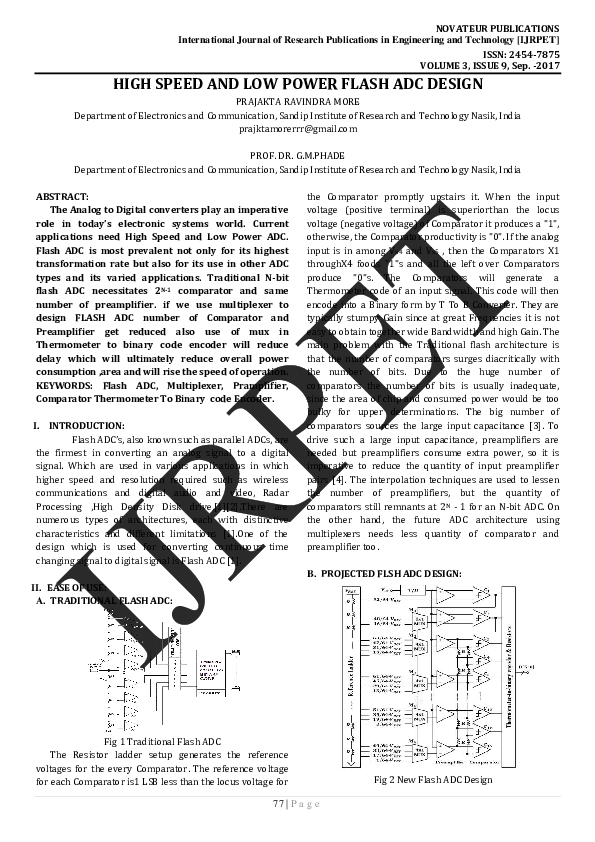 (PDF) High Speed And Low Power Flash Adc Design