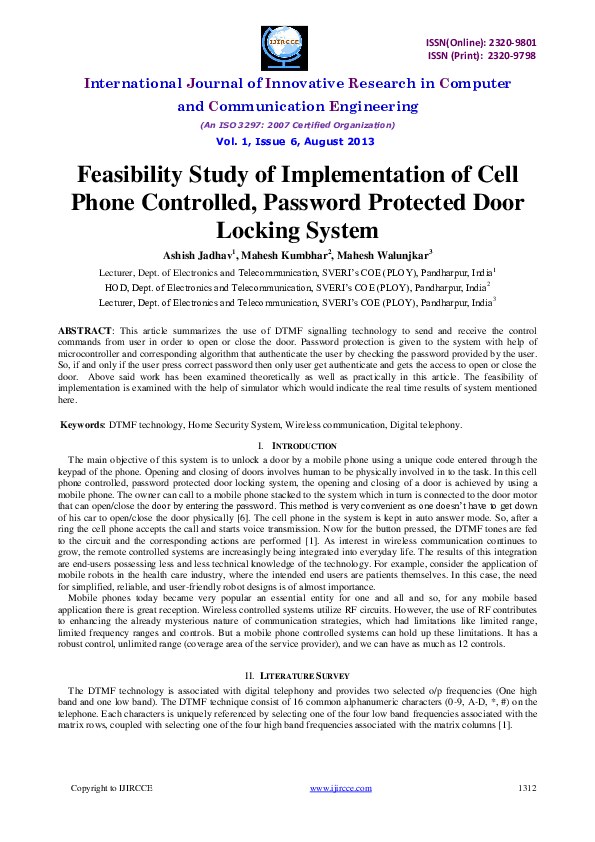 (PDF) Feasibility Study of Implementation of CellPhone Controlled ...