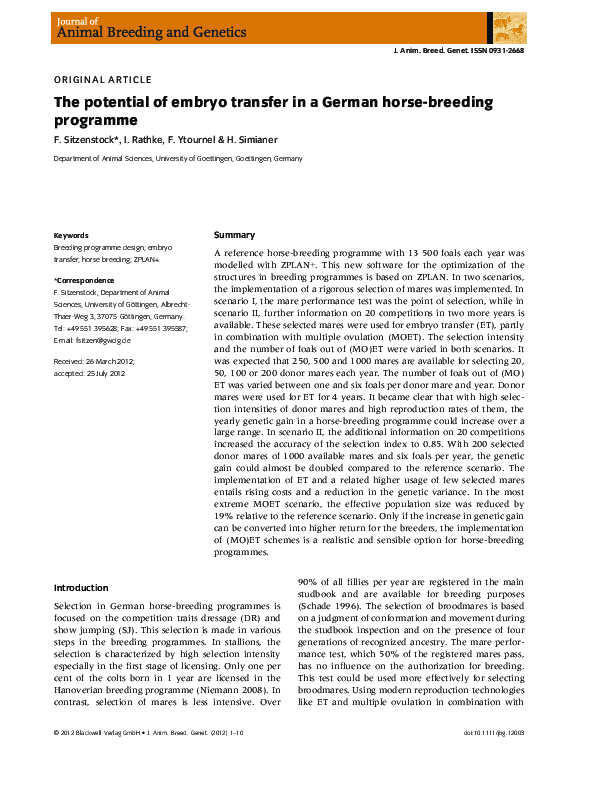 (PDF) The potential of embryo transfer in a German horse-breeding programme
