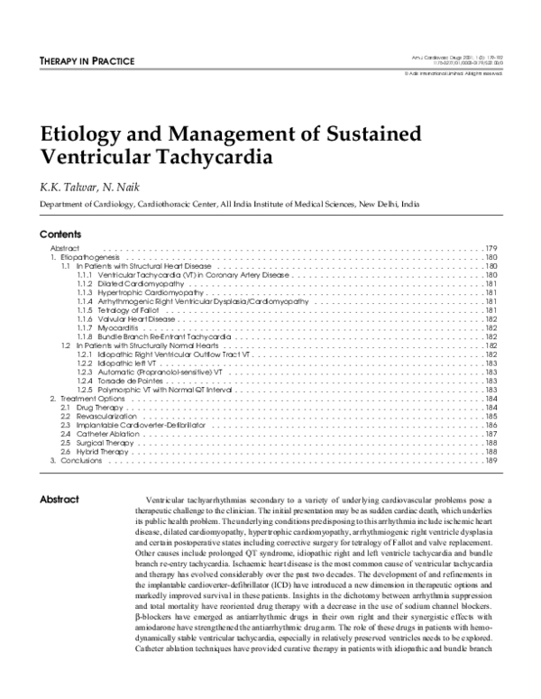 (PDF) Etiology and Management of Sustained Ventricular Tachycardia