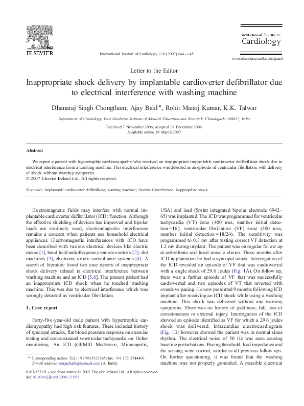 (PDF) Inappropriate shock delivery by implantable cardioverter ...
