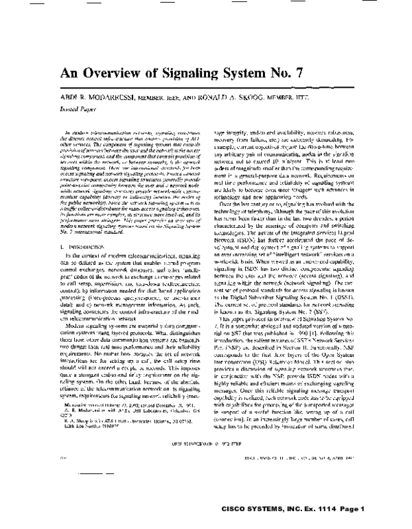 (PDF) An overview of Signaling System No.7